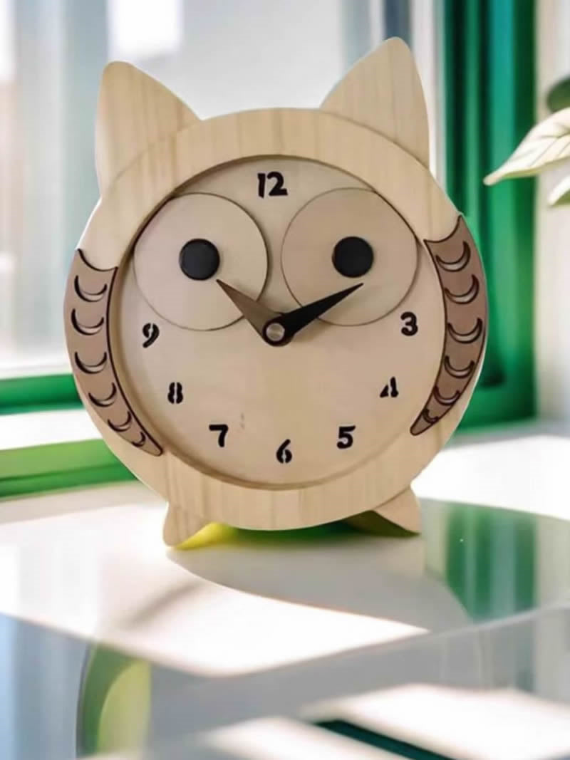 Cute Wooden Owl Desk Clock - Charming and Functional Decor – More Angle