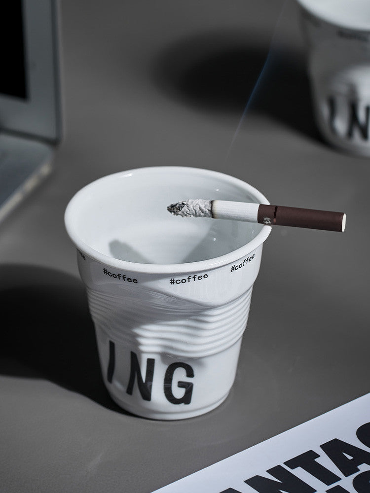 Deformed Cup Ceramic Ashtray, Creative Art Design – More Angle