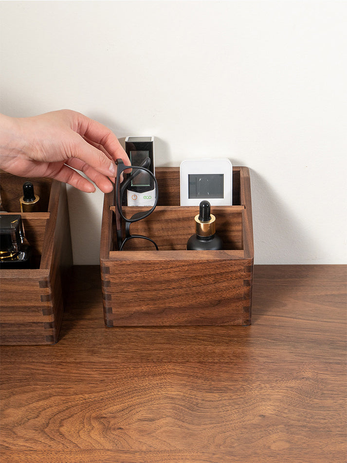 Desktop Wooden Two Grids Storage Box, Remote Control, Phone, Glasses O ...