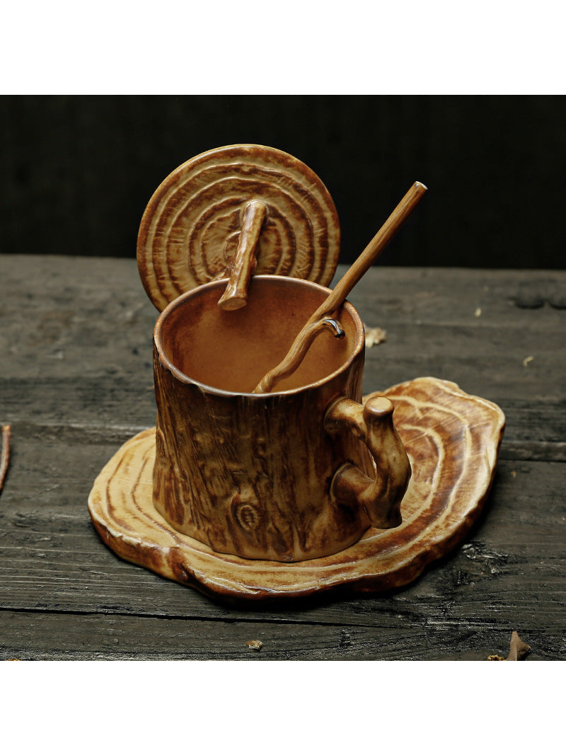 Distressed Tree Stump-Like Ceramic Coffee Cup,Strange Cups – More Angle