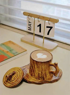 Distressed Tree Stump-Like Ceramic Coffee Cup,Strange Cups – More Angle