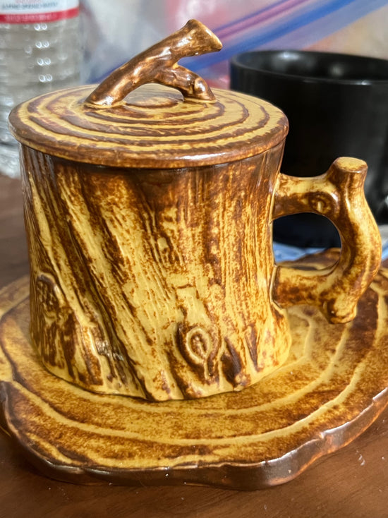 Distressed Tree Stump-Like Ceramic Coffee Cup,Strange Cups – More Angle