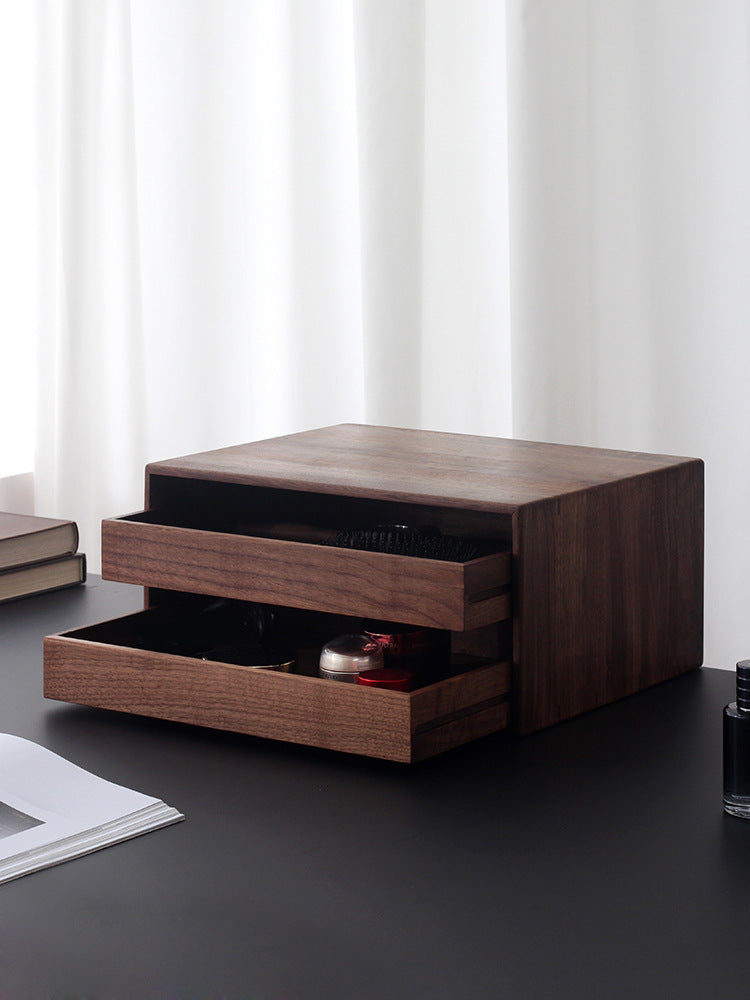 Double Drawer Black Walnut Desk Organizer - Wooden Office A4 File Stor ...