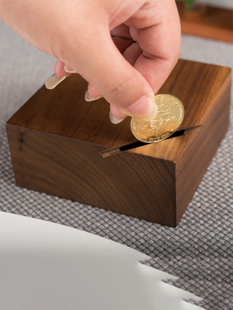 Elegant Angled Slot Square Wooden Savings Bank - Children's Gifts Mone ...