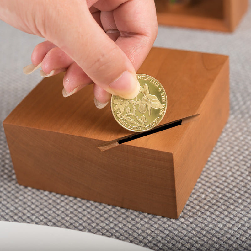 Elegant Angled Slot Square Wooden Savings Bank - Children's Gifts Mone ...