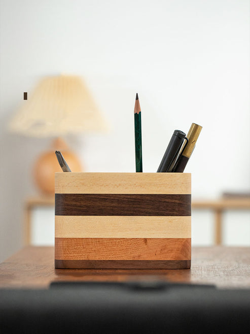 Exquisite Multi-Layered Wood Double-Hole Pen Holder, Ideal For Office ...