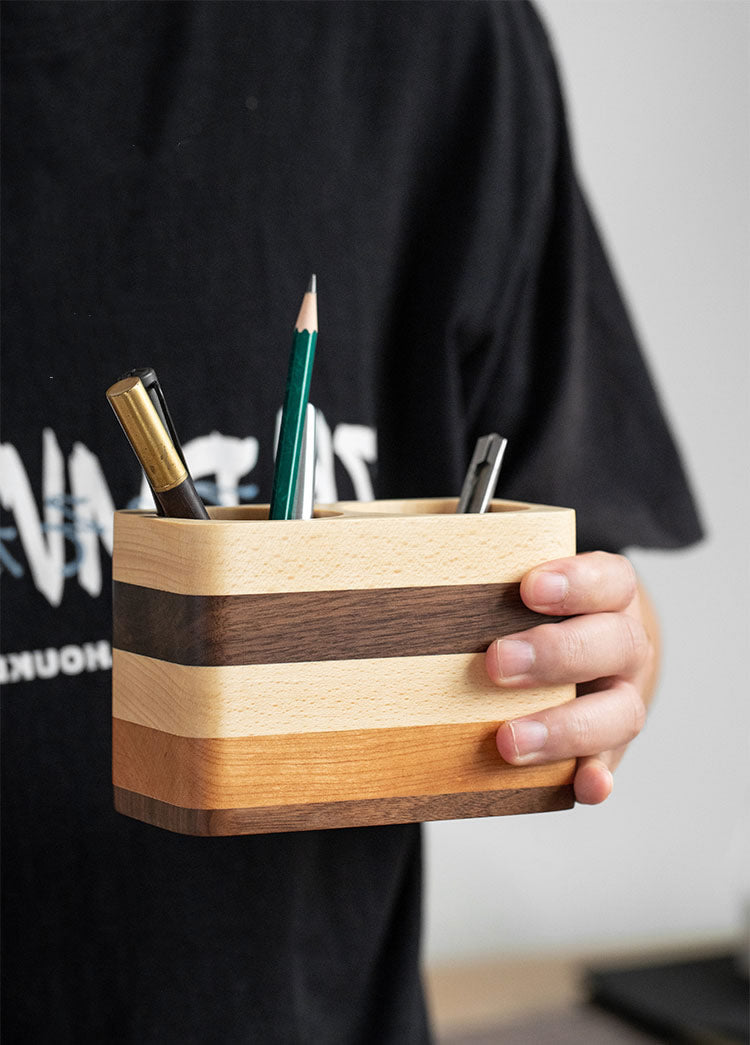 Exquisite Multi-Layered Wood Double-Hole Pen Holder, Ideal For Office ...