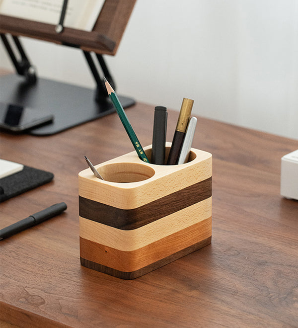 Exquisite Multi-Layered Wood Double-Hole Pen Holder, Ideal For Office ...