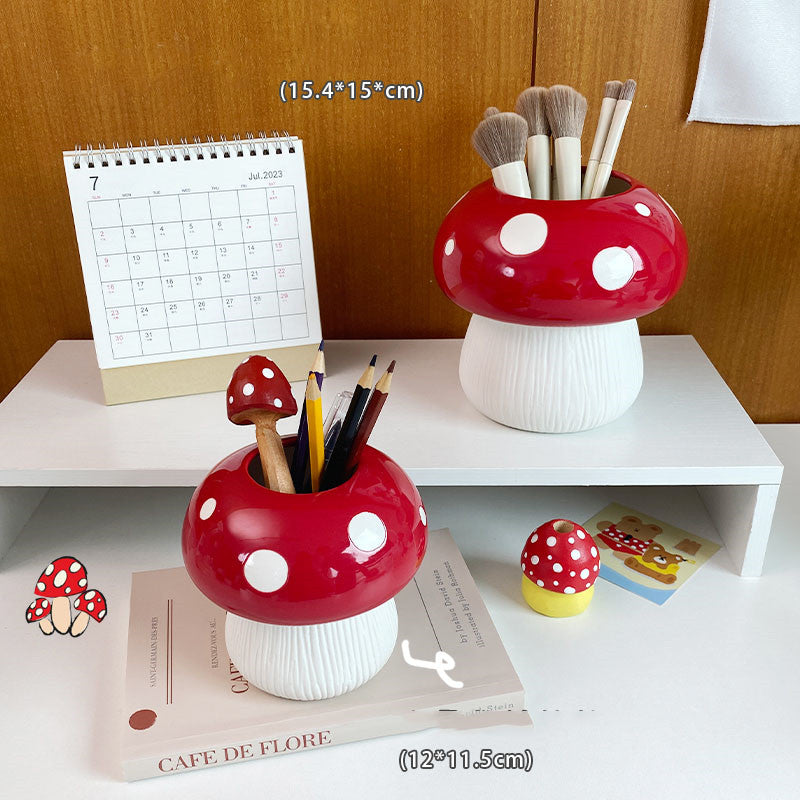 Exquisite Mushroom Ceramic Pen Holder, Creative Desk Organization ...