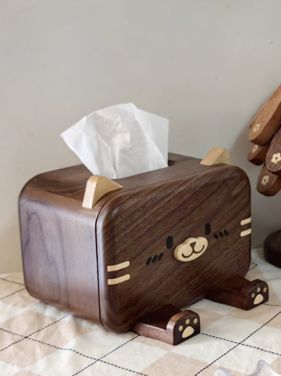 Exquisite Solid Wood Cat Tissue Box With Phone Holder, Creative Home D ...