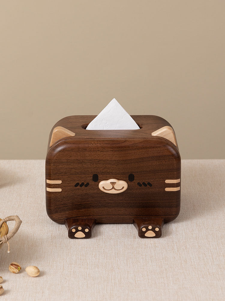 Exquisite Solid Wood Cat Tissue Box With Phone Holder, Creative Home D ...