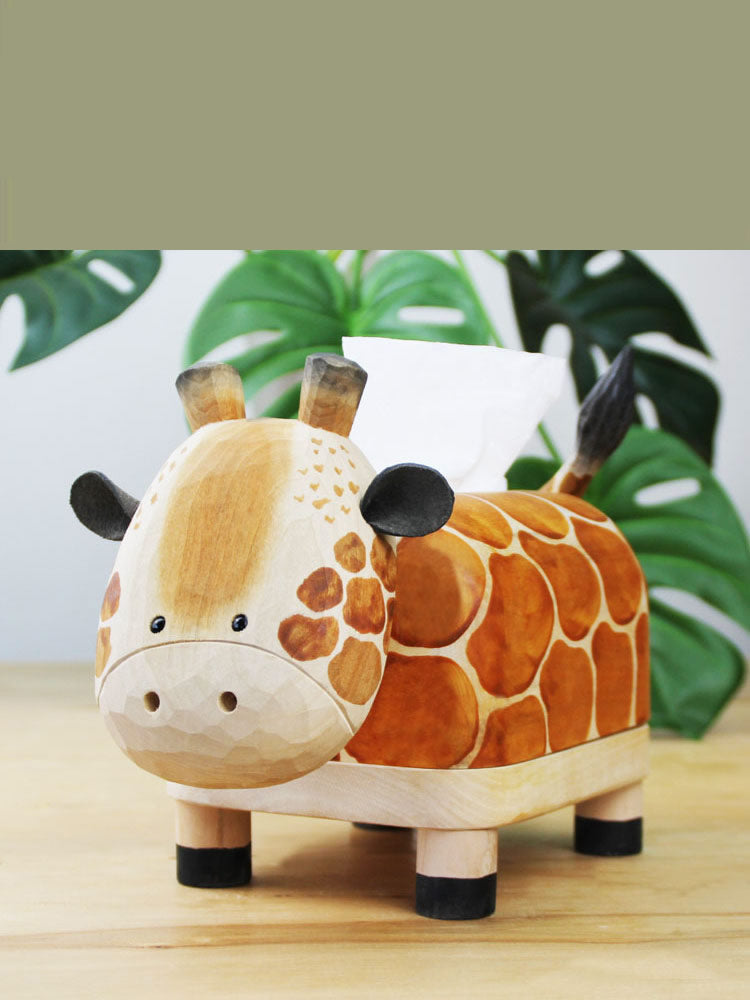 Handmade Wooden Giraffe Tissue Box, Desktop Decoration – More Angle