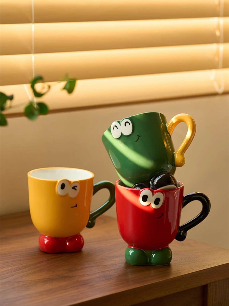 Happy Smile Cartoon Ceramic Mug - Spread Joy with Every Sip – More Angle