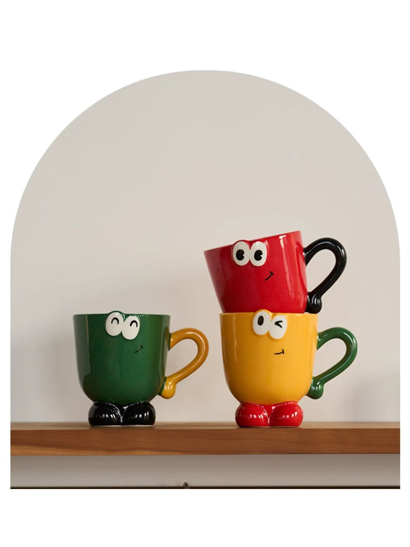 Happy Smile Cartoon Ceramic Mug - Spread Joy with Every Sip – More Angle