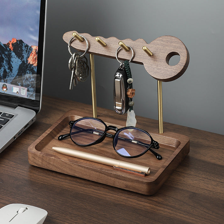 Key-Shaped Wooden Key Rack, Jewelry Stand, Storage Tray – More Angle