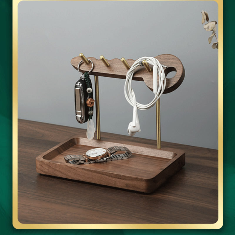 Key-Shaped Wooden Key Rack, Jewelry Stand, Storage Tray – More Angle