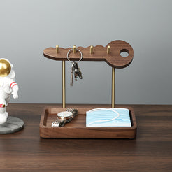 Key-Shaped Wooden Key Rack, Jewelry Stand, Storage Tray – More Angle