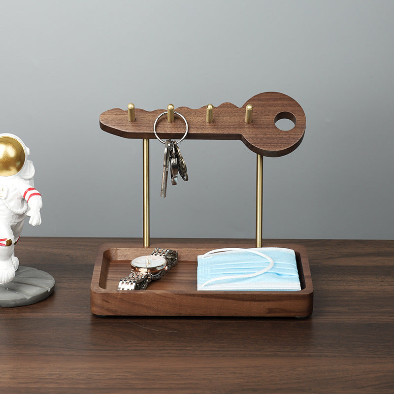 Key-Shaped Wooden Key Rack, Jewelry Stand, Storage Tray – More Angle