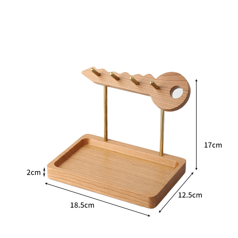 Key-Shaped Wooden Key Rack, Jewelry Stand, Storage Tray – More Angle