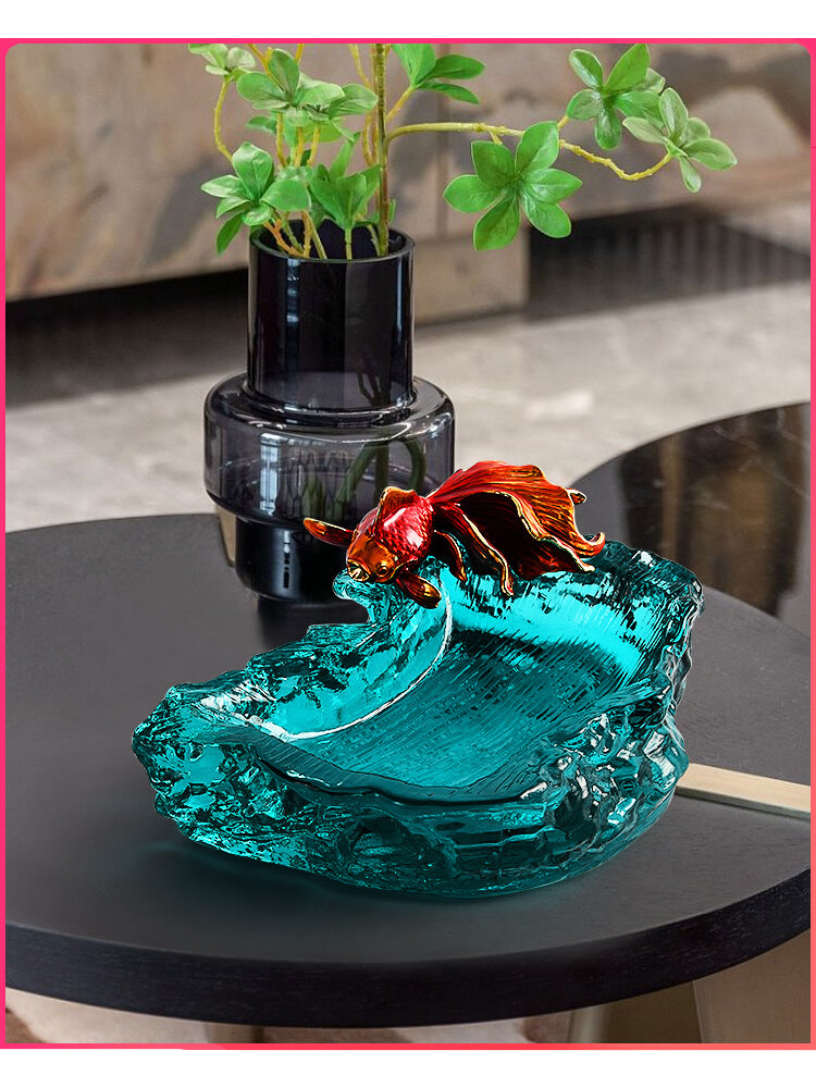 Luxurious Enamel Crystal Glass Goldfish Ashtray , High-End Art Design ...