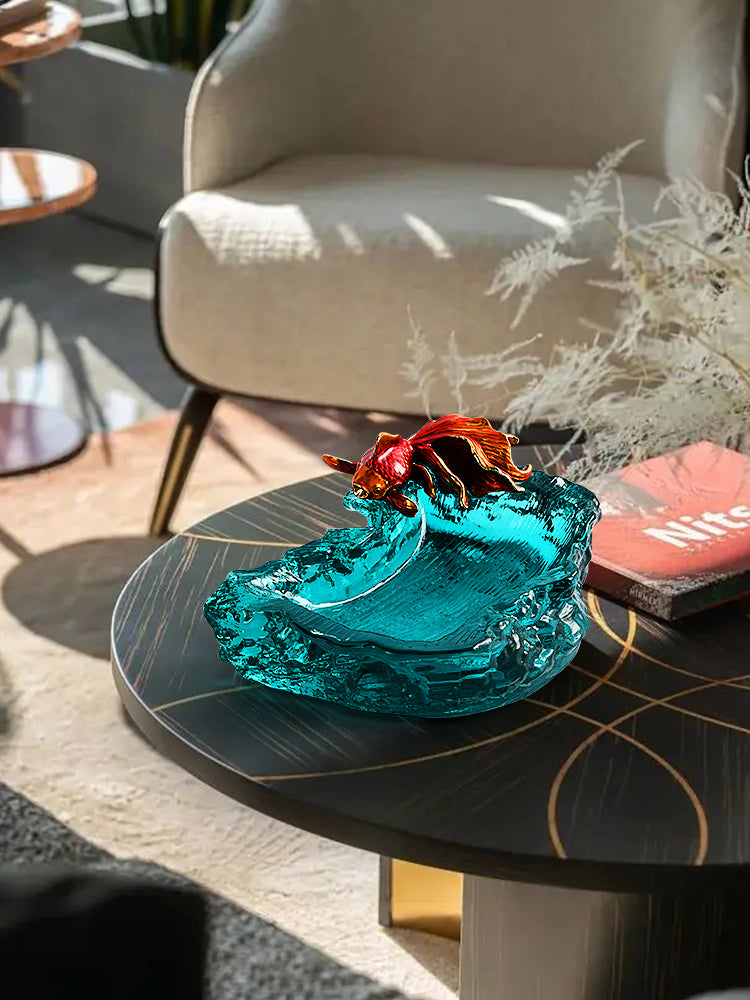 Luxurious Enamel Crystal Glass Goldfish Ashtray , High-End Art Design ...