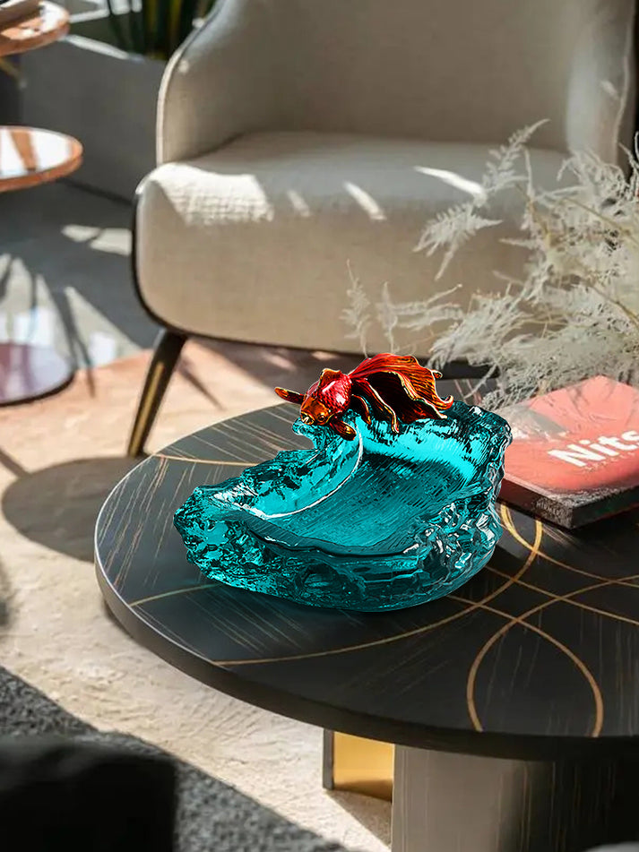 Luxurious Enamel Crystal Glass Goldfish Ashtray , High-End Art Design ...