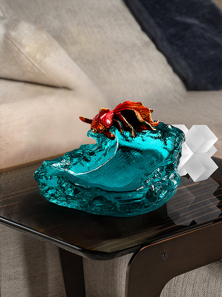 Luxurious Enamel Crystal Glass Goldfish Ashtray , High-End Art Design ...