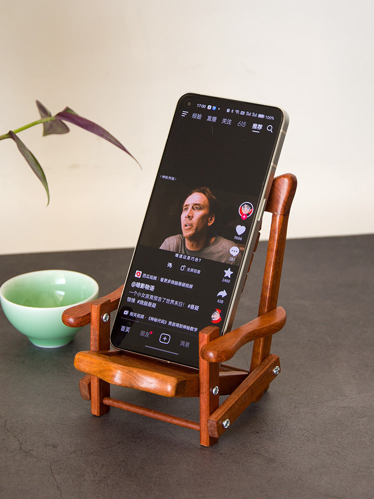 Mini folding chair wooden mobile phone holder, desktop small ornaments ...