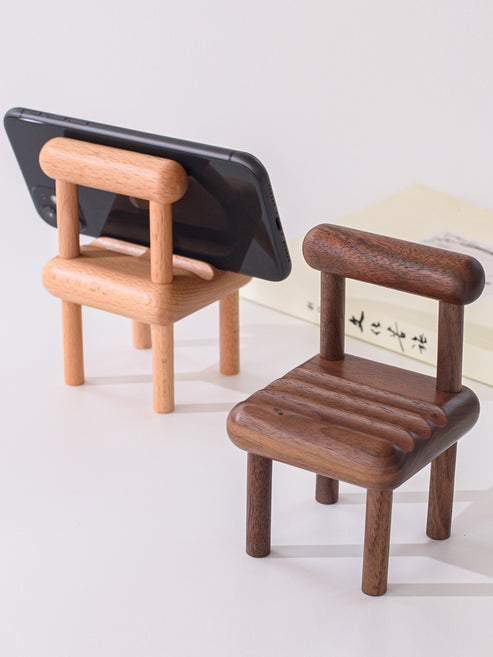 Mini wooden chair phone holder, multiple angles viewing – More Angle