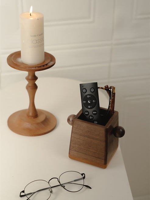 Minimalist Square Walnut Pen Holder - Sleek Desk Organizer for Pencils ...