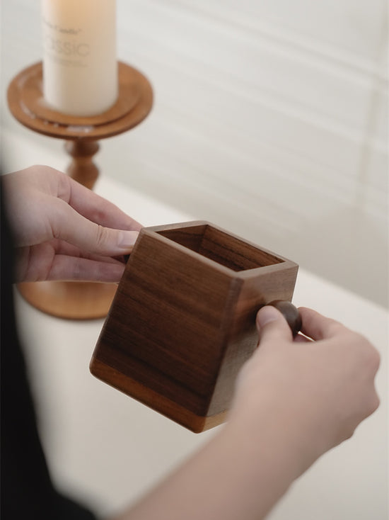 Minimalist Square Walnut Pen Holder - Sleek Desk Organizer for Pencils ...