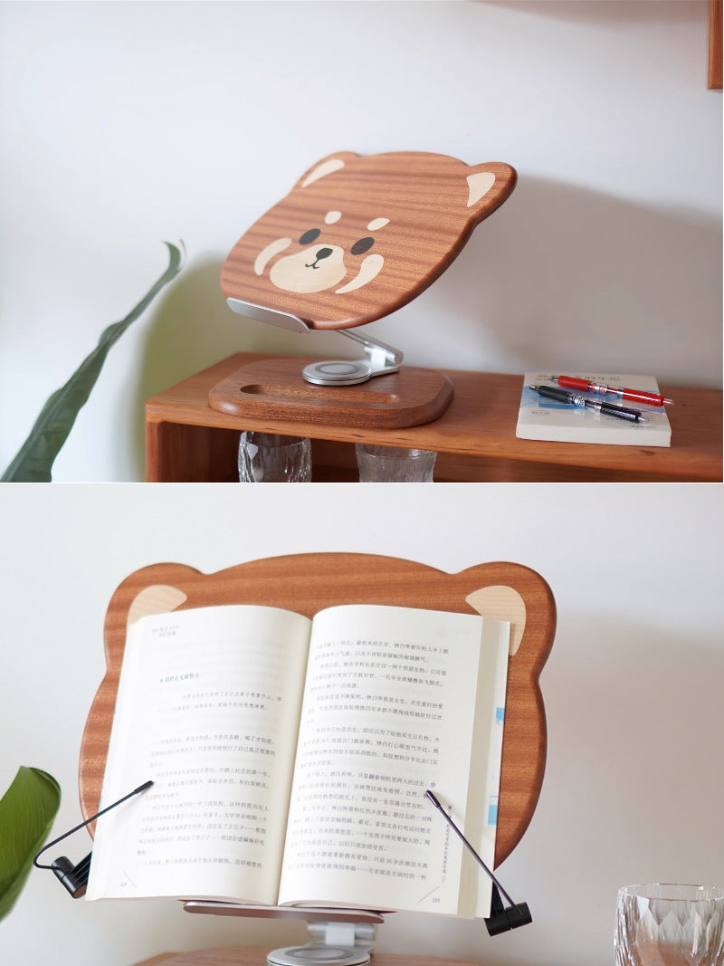 Panda Wooden Ipad Stand: Foldable Rotatable Tablet Holder Reading Rack ...