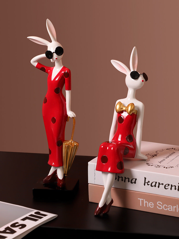 Red Sexy Miss Rabbit Desktop Sculpture Decoration Ornaments – More Angle