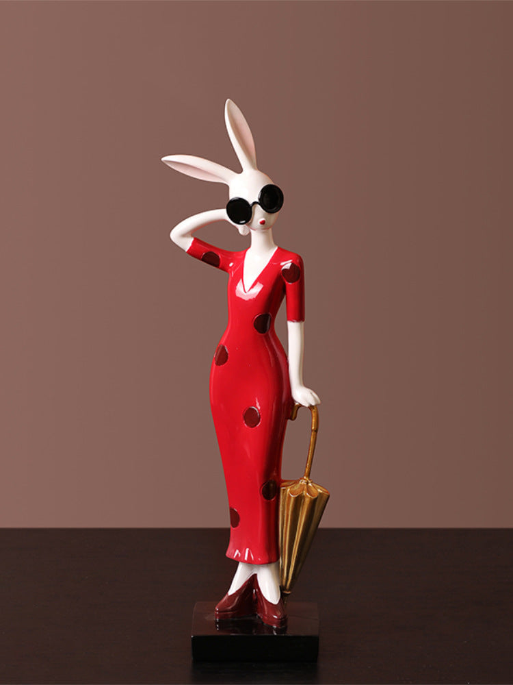 Red Sexy Miss Rabbit Desktop Sculpture Decoration Ornaments – More Angle