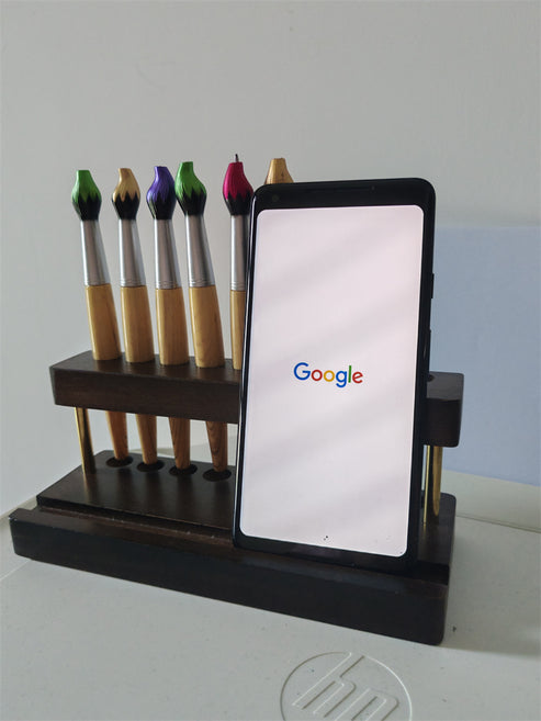 Retro Wooden Office Pen Holder With Mobile Phone Stand, Desktop Organi ...