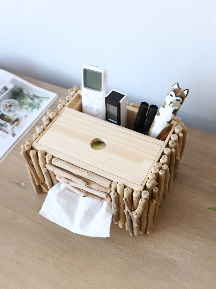 Rustic Wooden Tissue Holder and Storage Box,Vintage Charm Art – MoreAngle
