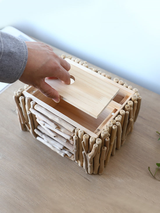 Rustic Wooden Tissue Holder and Storage Box,Vintage Charm Art – MoreAngle