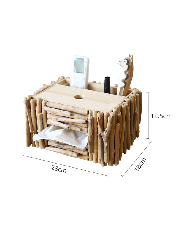 Rustic Wooden Tissue Holder and Storage Box,Vintage Charm Art – More Angle