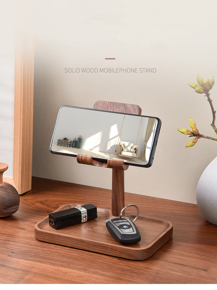 Solid Wood Adjustable Angle Mobile Phone Holder With Storage Tray,iPad ...