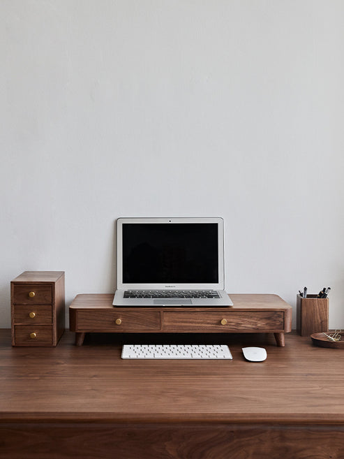 Solid wood black walnut desktop computer stand, desktop storage cabine ...