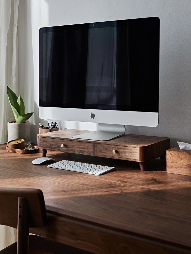 Solid wood black walnut desktop computer stand, desktop storage cabine ...