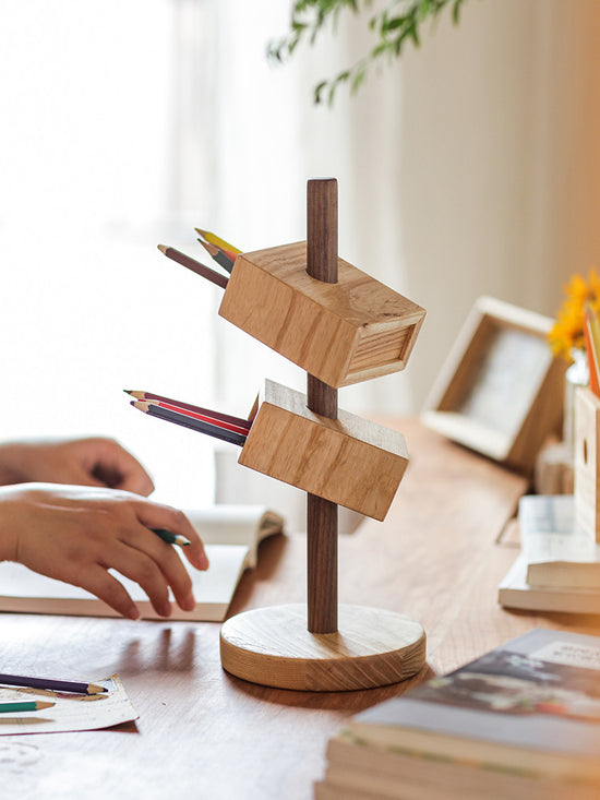 Three-Tier Wooden Pen Stand: Versatile and Stylish Desk Organizer ...