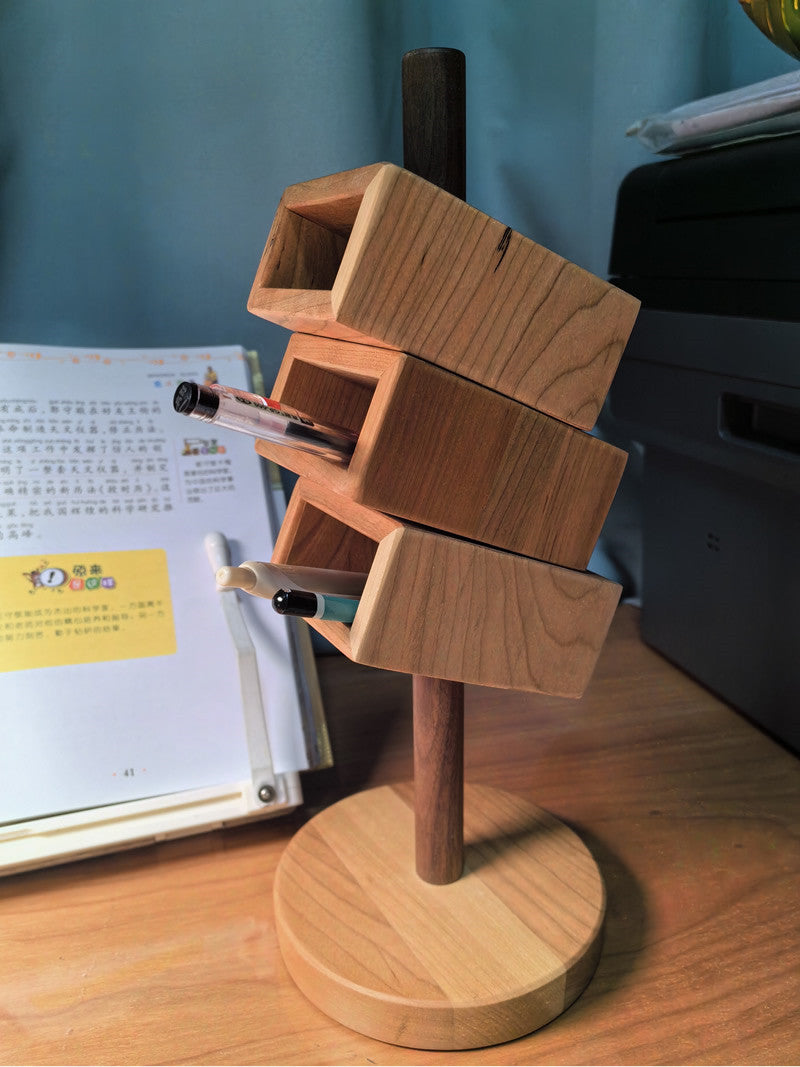 Three-Tier Wooden Pen Stand: Versatile and Stylish Desk Organizer ...