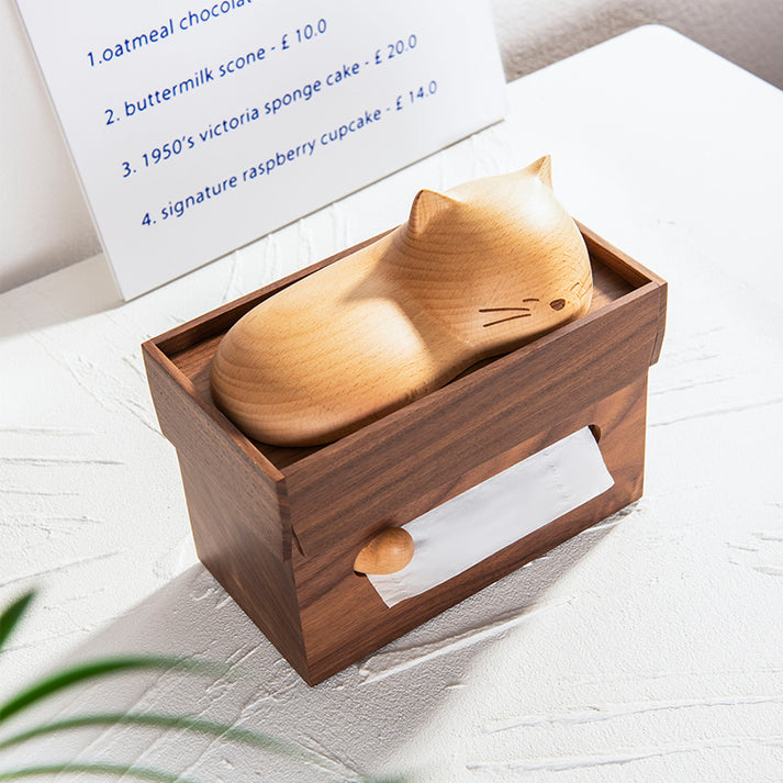 Unique Lazy Cat Wooden Tissue Box, Black Walnut Personalized Design ...