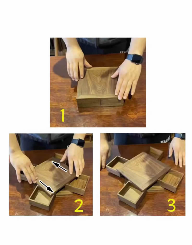 Unique rotating wooden hidden mechanism storage box, jewelry box,black ...