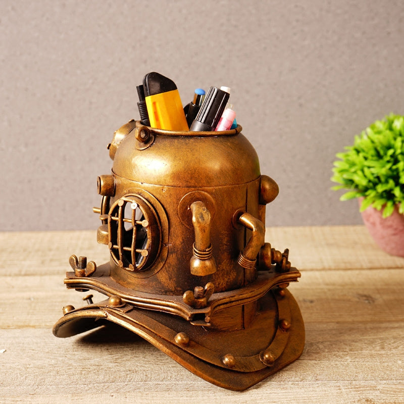 Vintage Industrial Metal Diver Helmet Pen Holder - Unique Desk Organiz ...