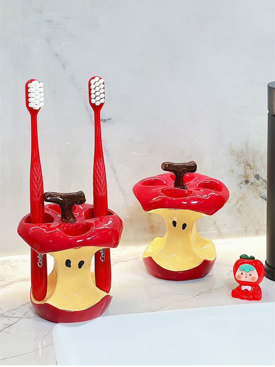 Whimsical Apple Core Ceramic Toothbrush Holder - Fun Bathroom Decor Or ...