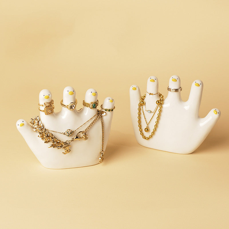 Whimsical Ceramic Hand Jewelry Holder: Duck Finger Design 2pc – MoreAngle