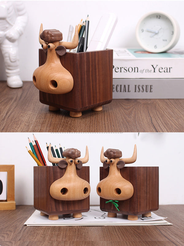 Whimsical Wooden Bull Pen Holder: Fun and Functional Desk Accessory ...