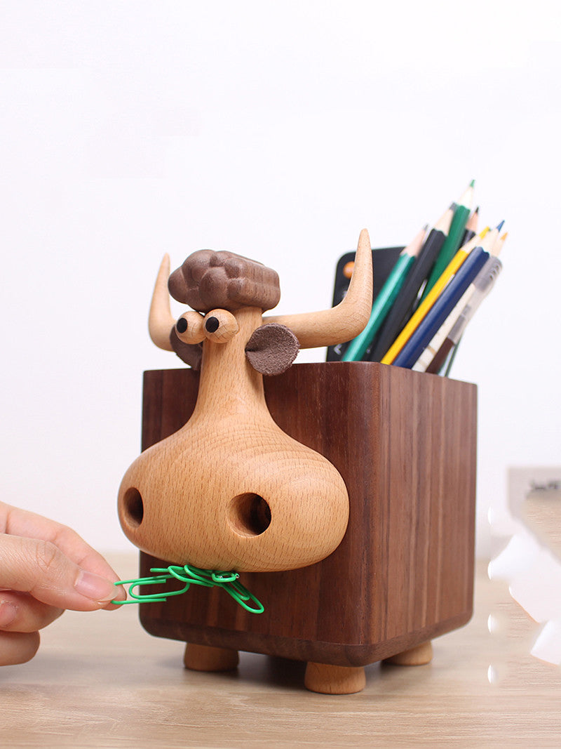 Whimsical Wooden Bull Pen Holder: Fun and Functional Desk Accessory ...